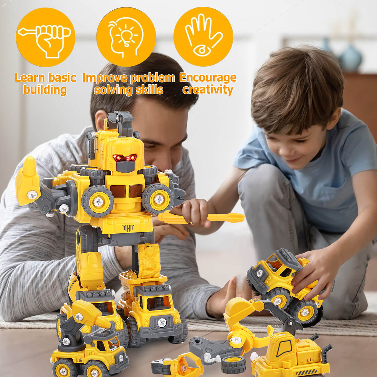 5 in 1 Robot Construction Vehicles Set – Gleamkid
